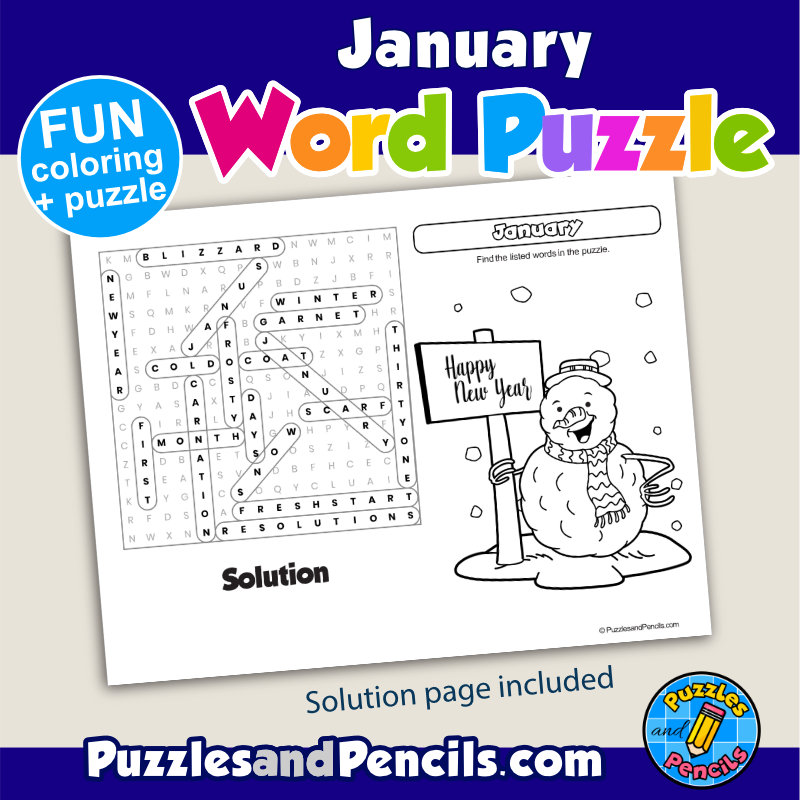 January Word Search Puzzle Activity Page | Wordsearch | Made By Teachers