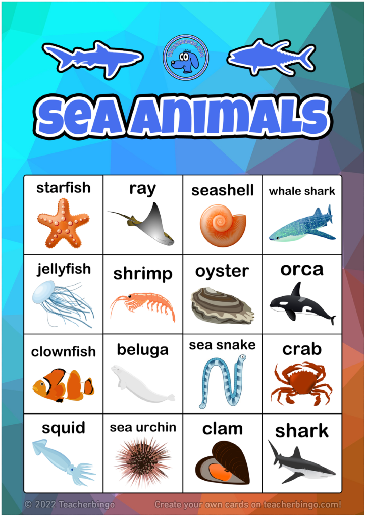 Sea Animals Bingo 4x4 (100 pages + call sheet) | Made By Teachers