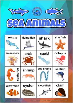 Sea Animals Bingo 4x4 (100 pages + call sheet) | Made By Teachers