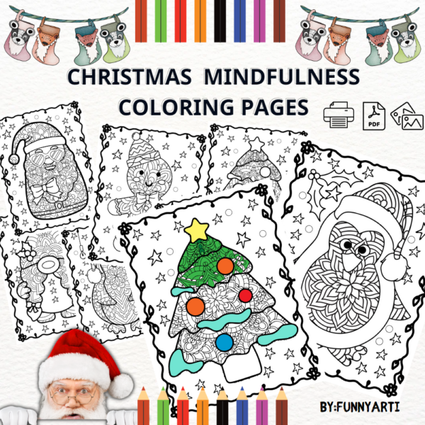 Christmas Zentangle Mandala Coloring Pages,Winter mindfulness stress ...
