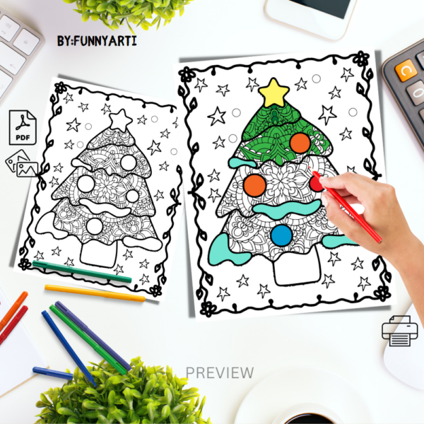 Christmas Zentangle Mandala Coloring Pages,Winter mindfulness stress ...