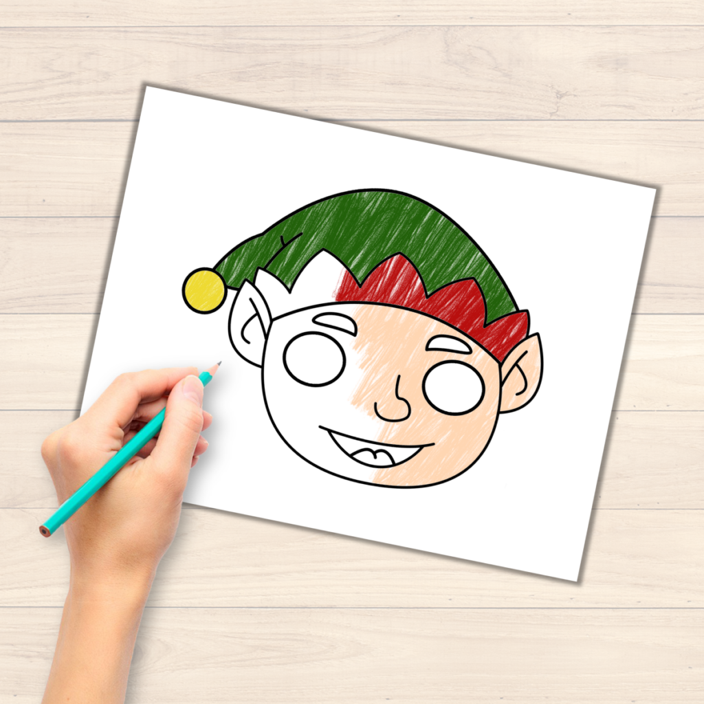 Christmas elf Paper Mask Printable Coloring Costume Craft Activity ...