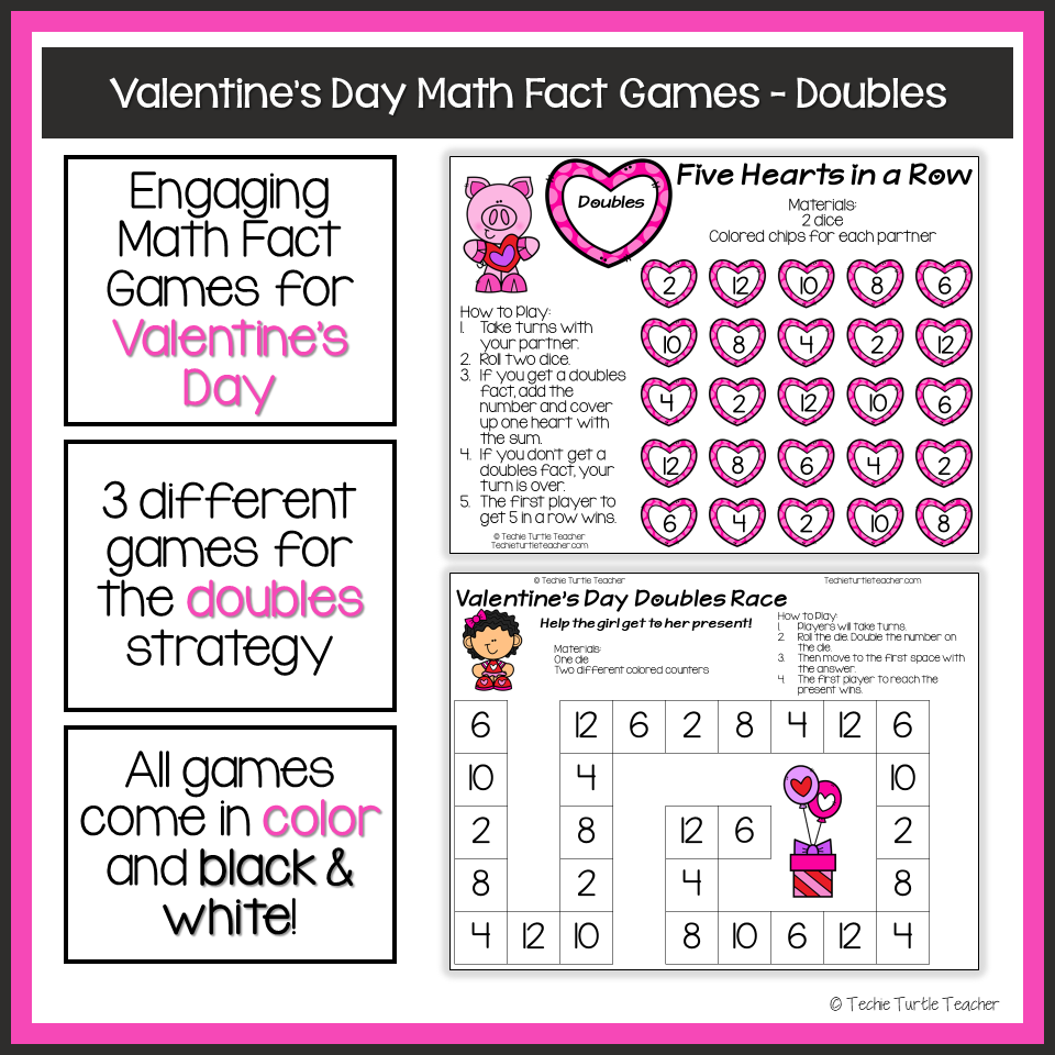 Addition Doubles Strategy Valentine's Day Math Fact Games: Partner ...