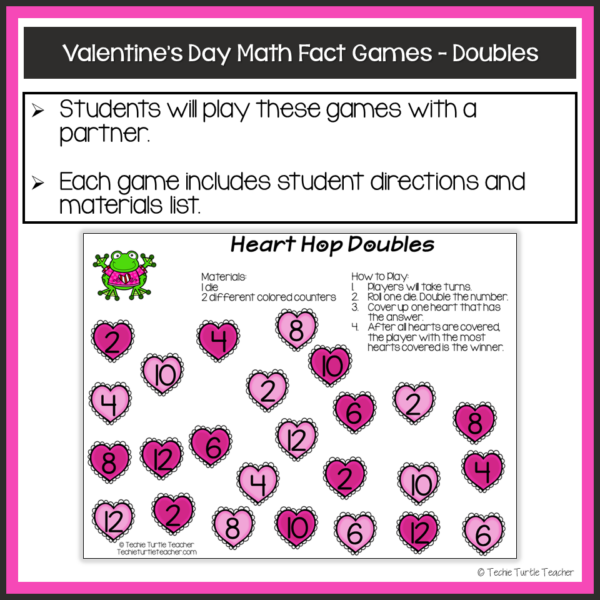Valentine's Day Addition Doubles Strategy Math Fact Games: Partner ...