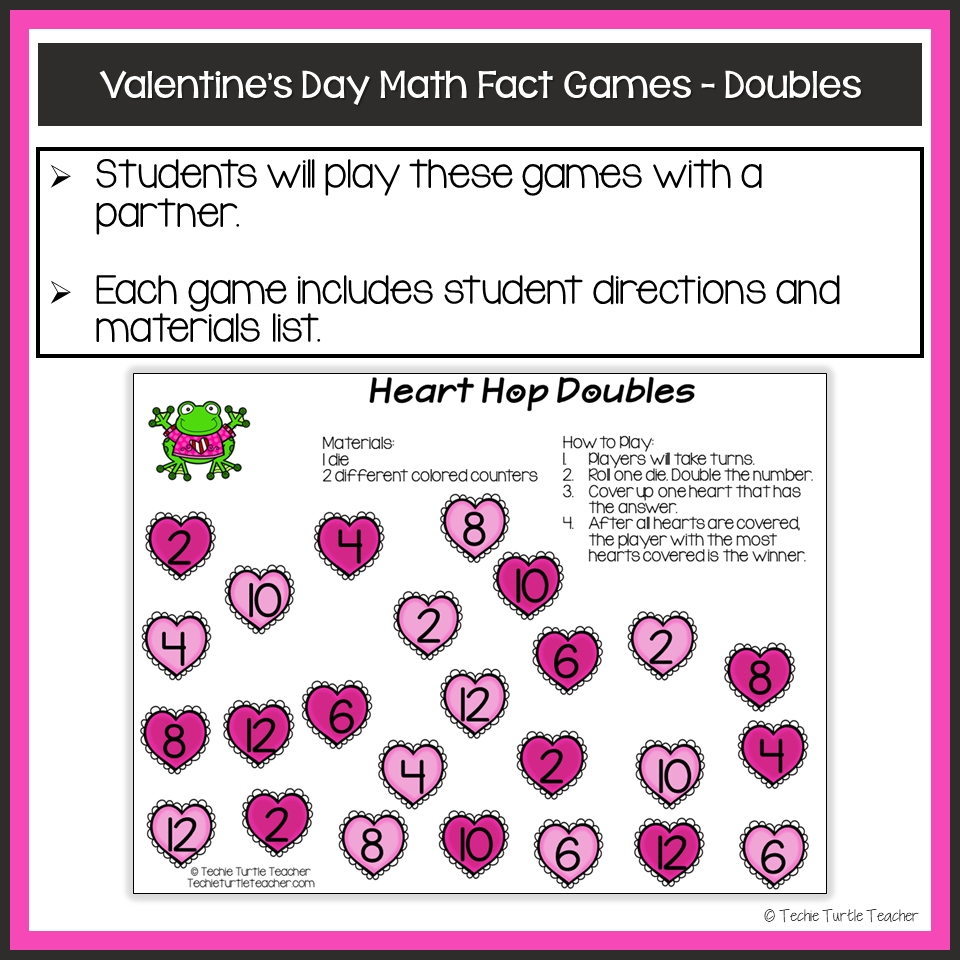 Addition Doubles Strategy Valentine's Day Math Fact Games: Partner ...