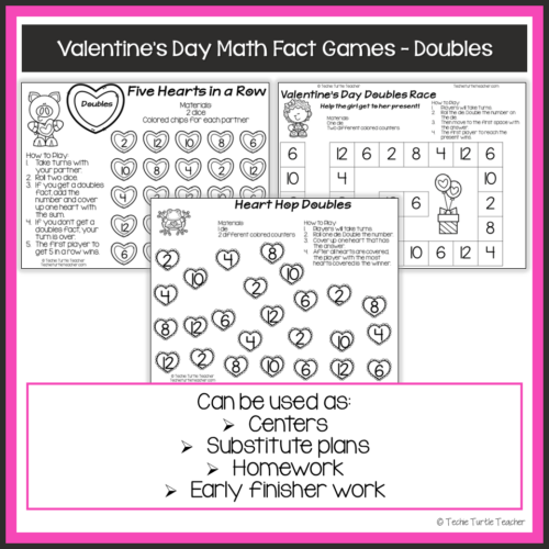 Addition Doubles Strategy Valentine's Day Math Fact Games: Partner ...