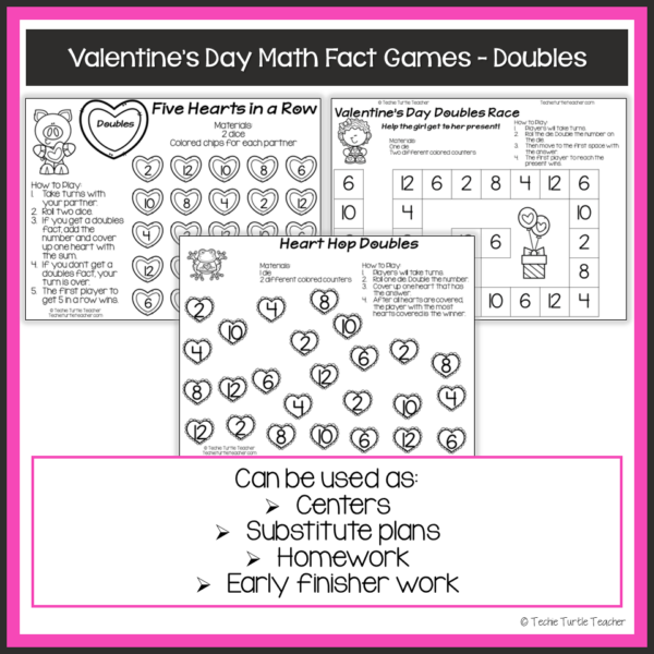 Addition Doubles Strategy Valentine's Day Math Fact Games: Partner ...
