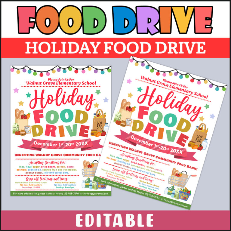 Holiday Food Drive Flyer Template, PTA PTO School Church Community ...