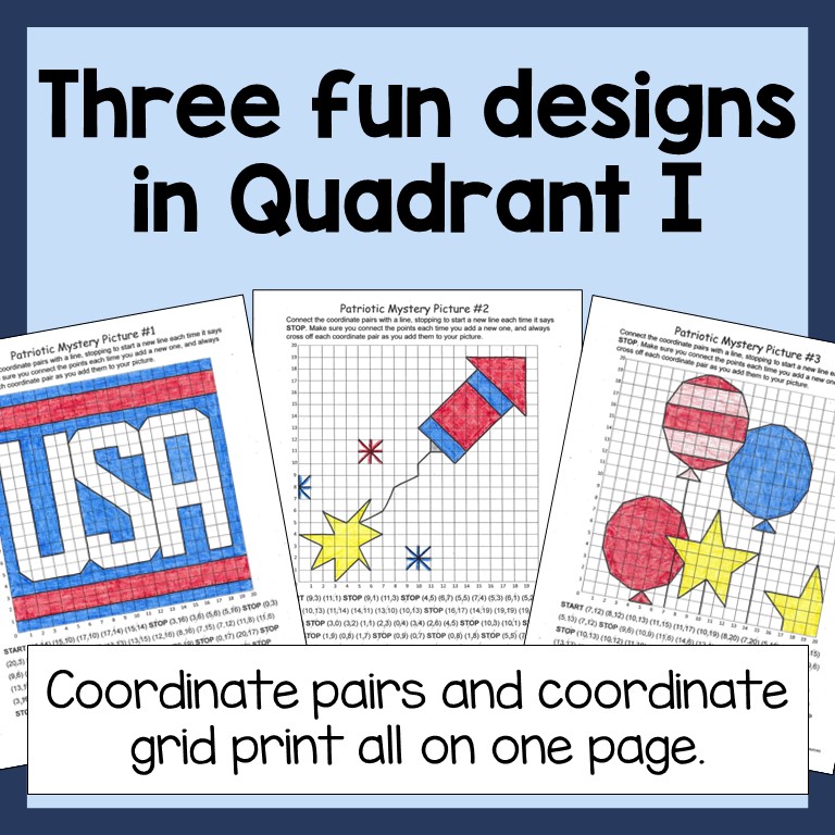 Patriotic Coordinate Plane Mystery Graphing Pictures in Quadrant I ...