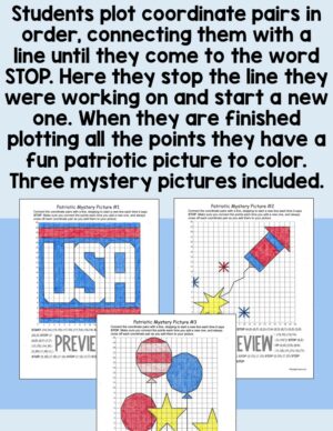 Patriotic Coordinate Plane Mystery Graphing Pictures in Quadrant I ...