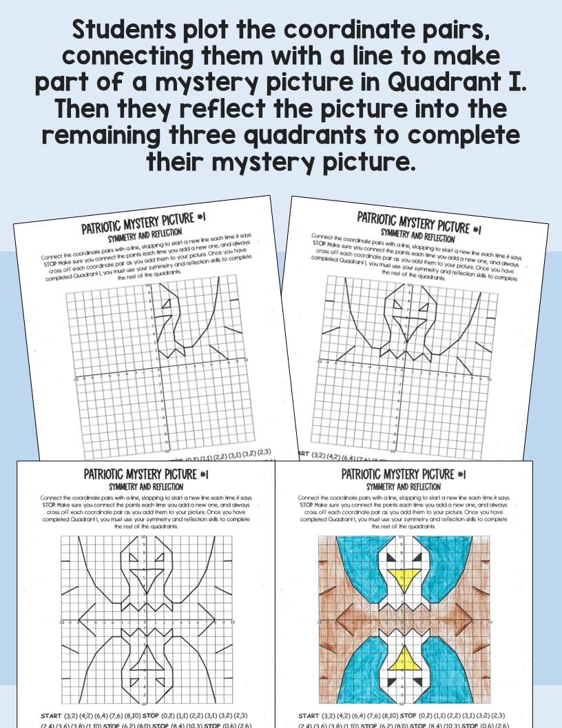 Patriotic Symmetry and Reflection Coordinate Plane Mystery Graphing ...
