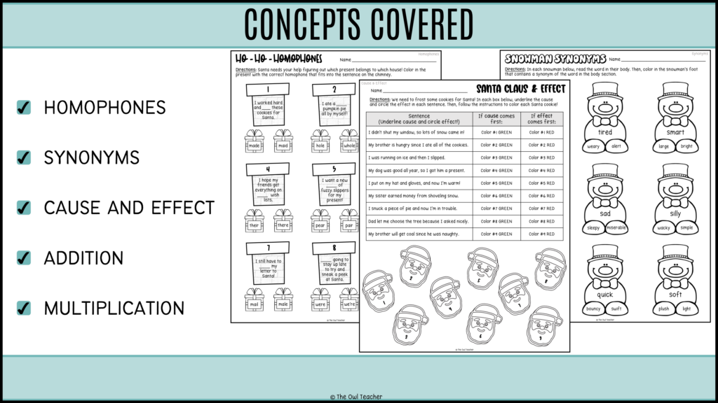 Math and Language Arts Holiday Christmas Practice Worksheets and ...