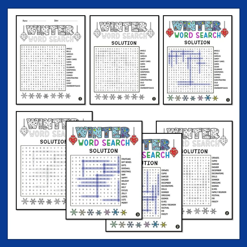 Christmas Winter Themed Word Search Puzzles | December Activities (90 ...