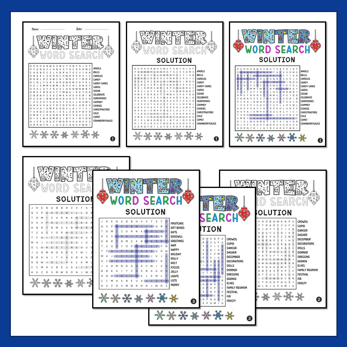 Christmas Winter Themed Word Search Puzzles | December Activities (90 ...