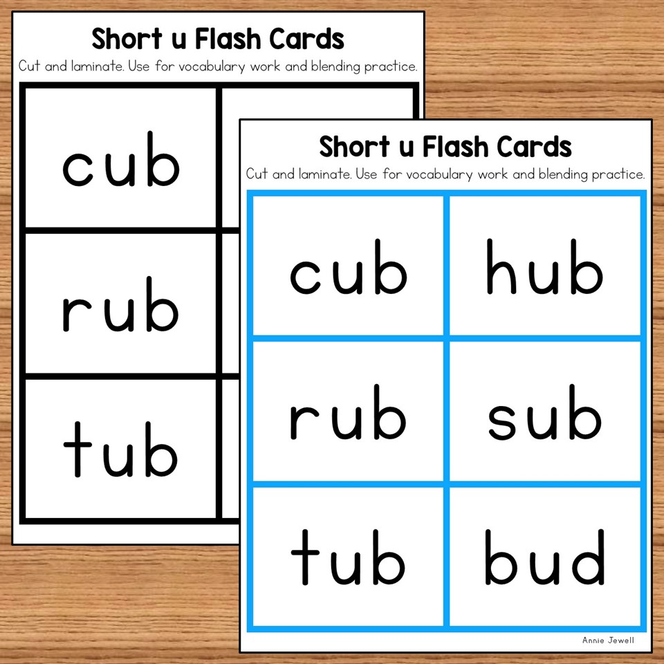 Short Vowel CVC Word Cards - Flash Cards and Word Lists - Short u ...