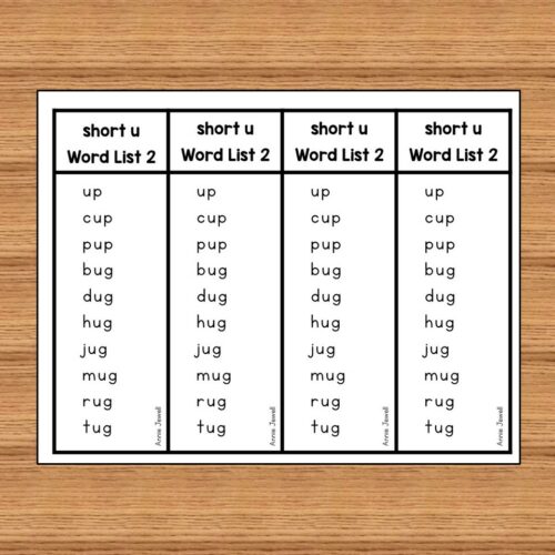 Short Vowel CVC Word Cards - Flash Cards and Word Lists - Short u ...