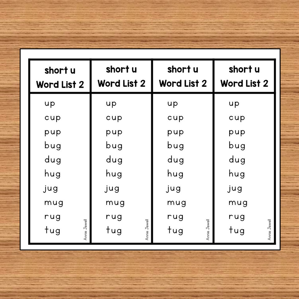 Short Vowel CVC Word Cards - Flash Cards and Word Lists - Short u ...