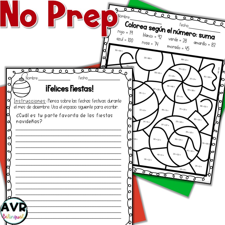 Christmas Bilingual Activity Fun Packet | No Prep Print & Go | Spanish ...