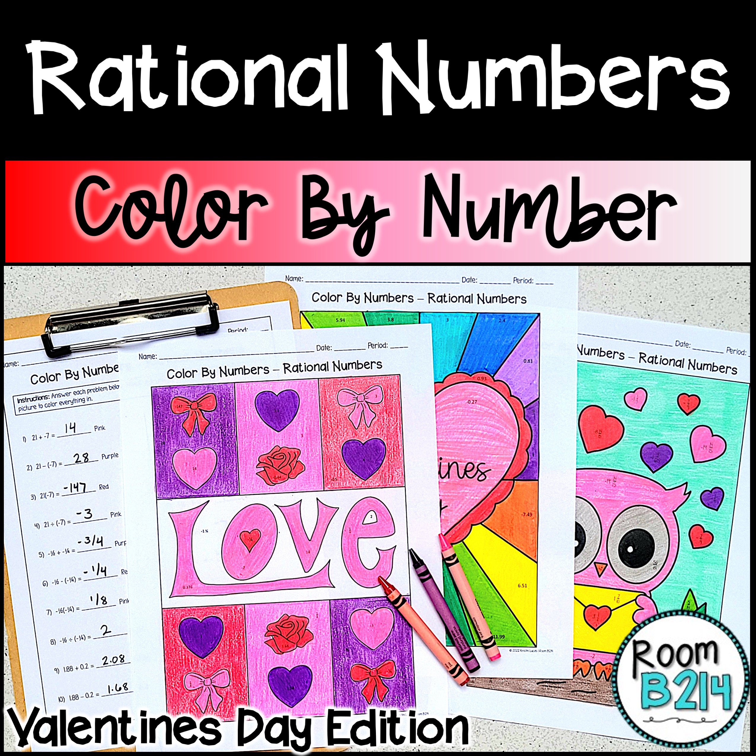 Rational Number Valentine's Day Color By Number TEKS 7.3A | Made By ...