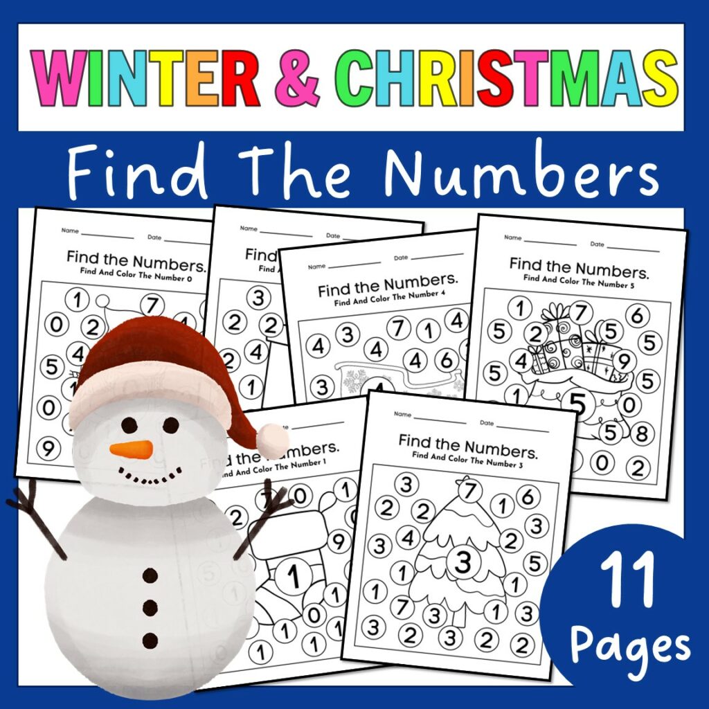 Find The Number | Christmas & Winter Number Recognition Worksheets 1-10 ...