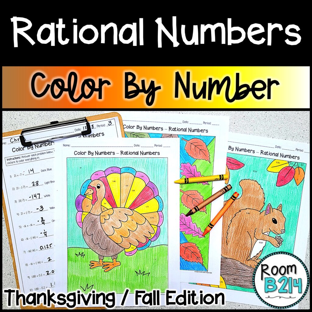 Rational Number Thanksgiving Color By Number TEKS 7.3A | Made By Teachers