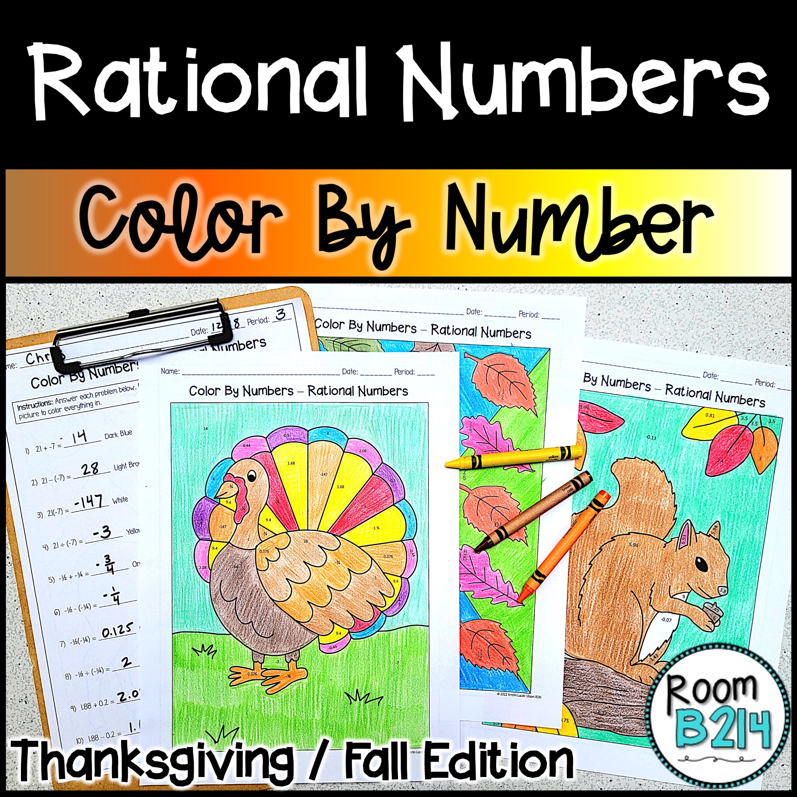 Rational Number Thanksgiving Color By Number TEKS 7.3A | Made By Teachers