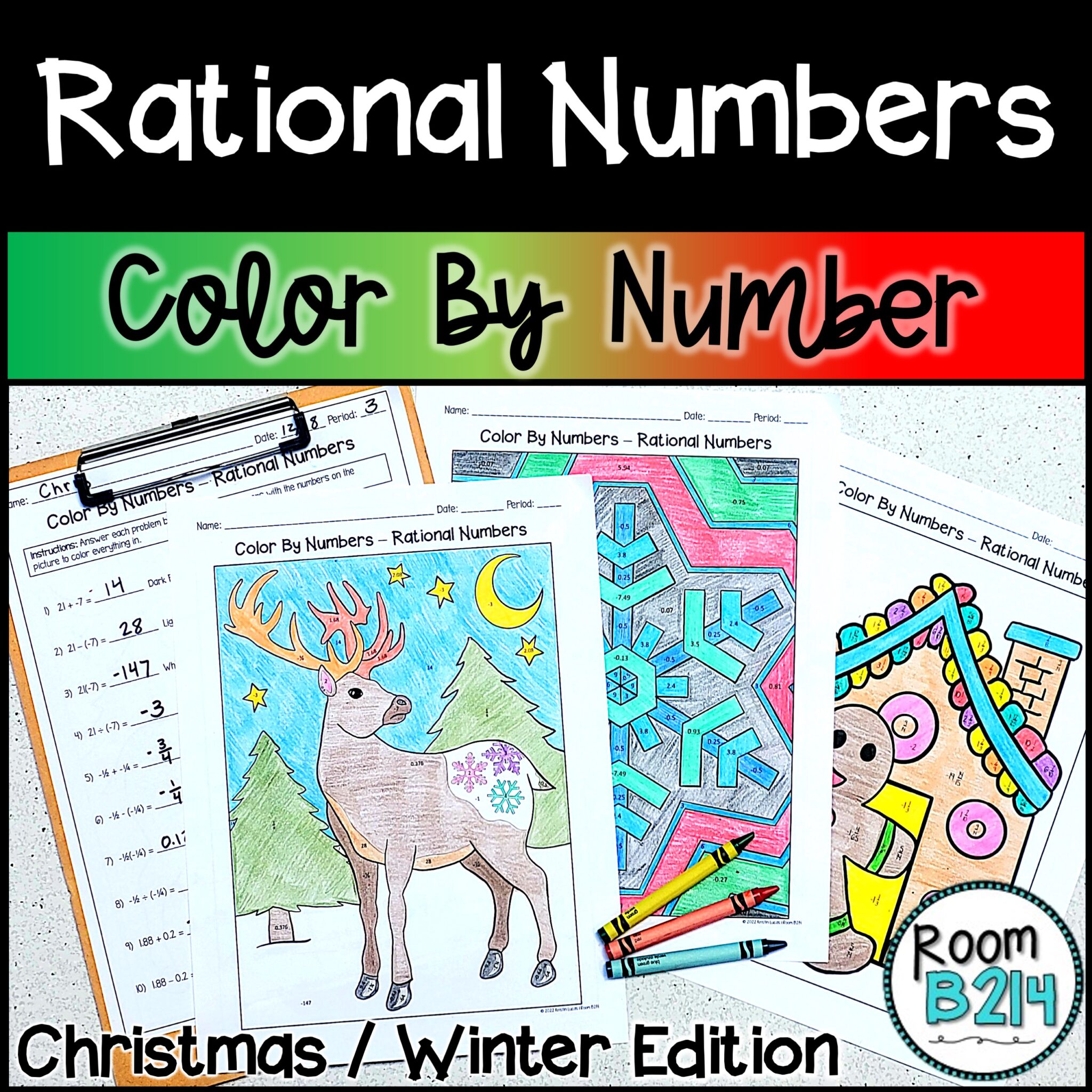 Rational Number Christmas Color By Number TEKS 7.3A | Made By Teachers