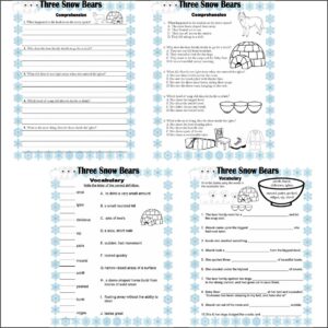 Three Snow Bears Winter Book Companion Reading Comprehension Study Unit ...