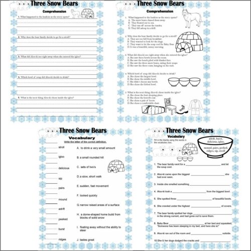 Three Snow Bears Winter Book Companion Reading Comprehension Study Unit ...