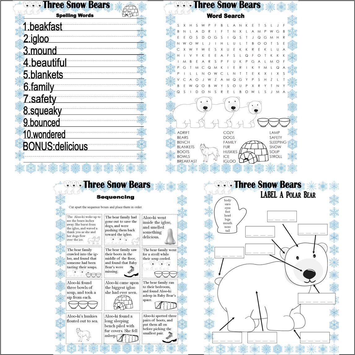 Three Snow Bears Winter Book Companion Reading Comprehension Study Unit ...