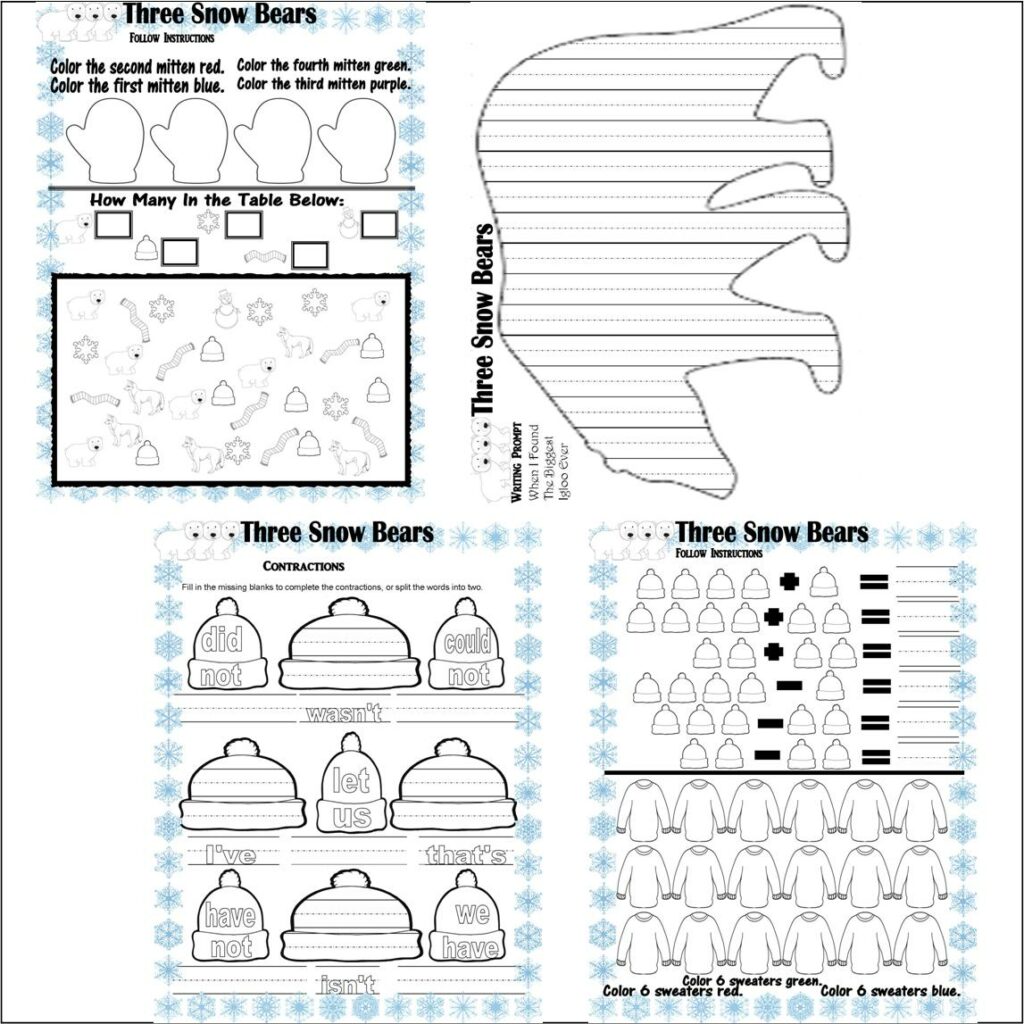 Three Snow Bears Winter Book Companion Reading Comprehension Study Unit ...