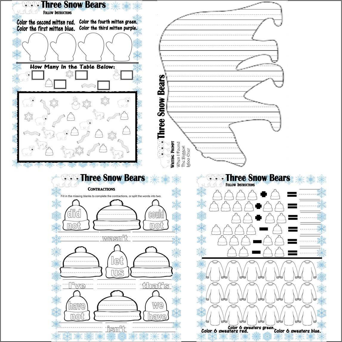 Three Snow Bears Winter Book Companion Reading Comprehension Study Unit ...