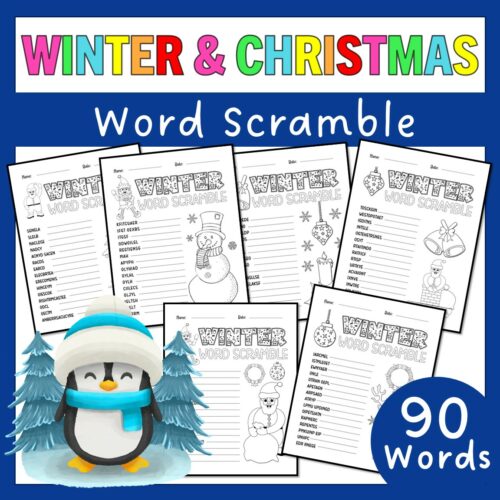 Christmas Winter Themed Word Scramble | December Activities (90 Words ...