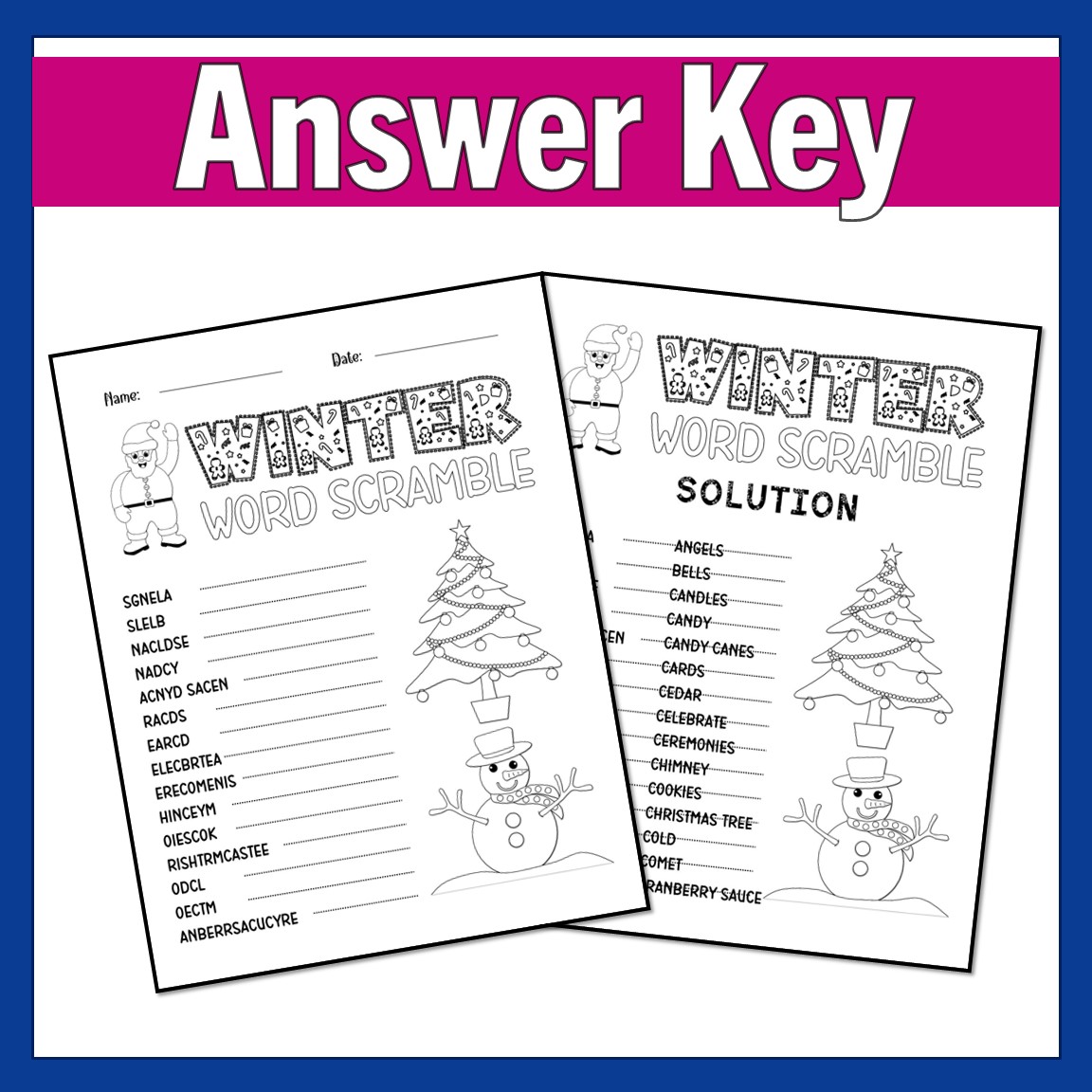 Christmas Winter Themed Word Scramble | December Activities (90 Words ...