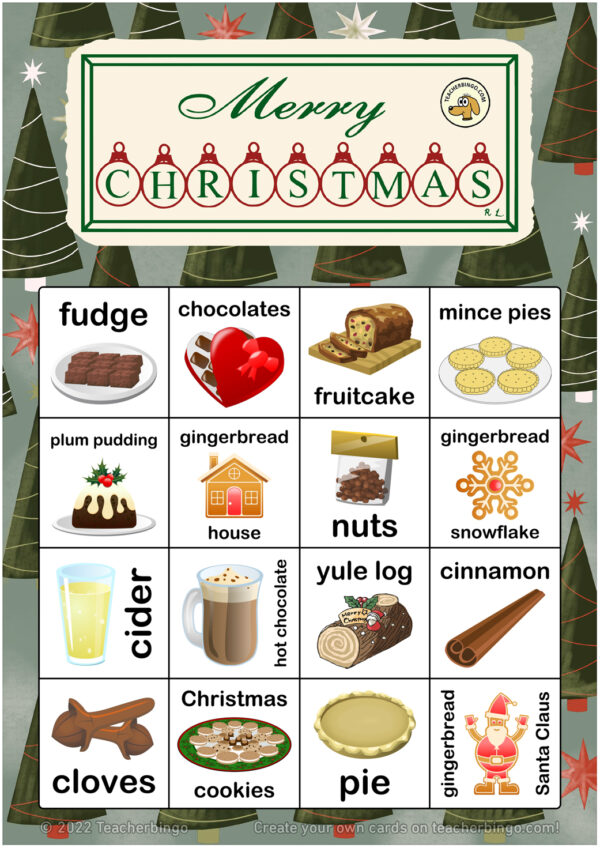 Christmas Food Bingo 4x4 (5 pages + call sheet) | Made By Teachers