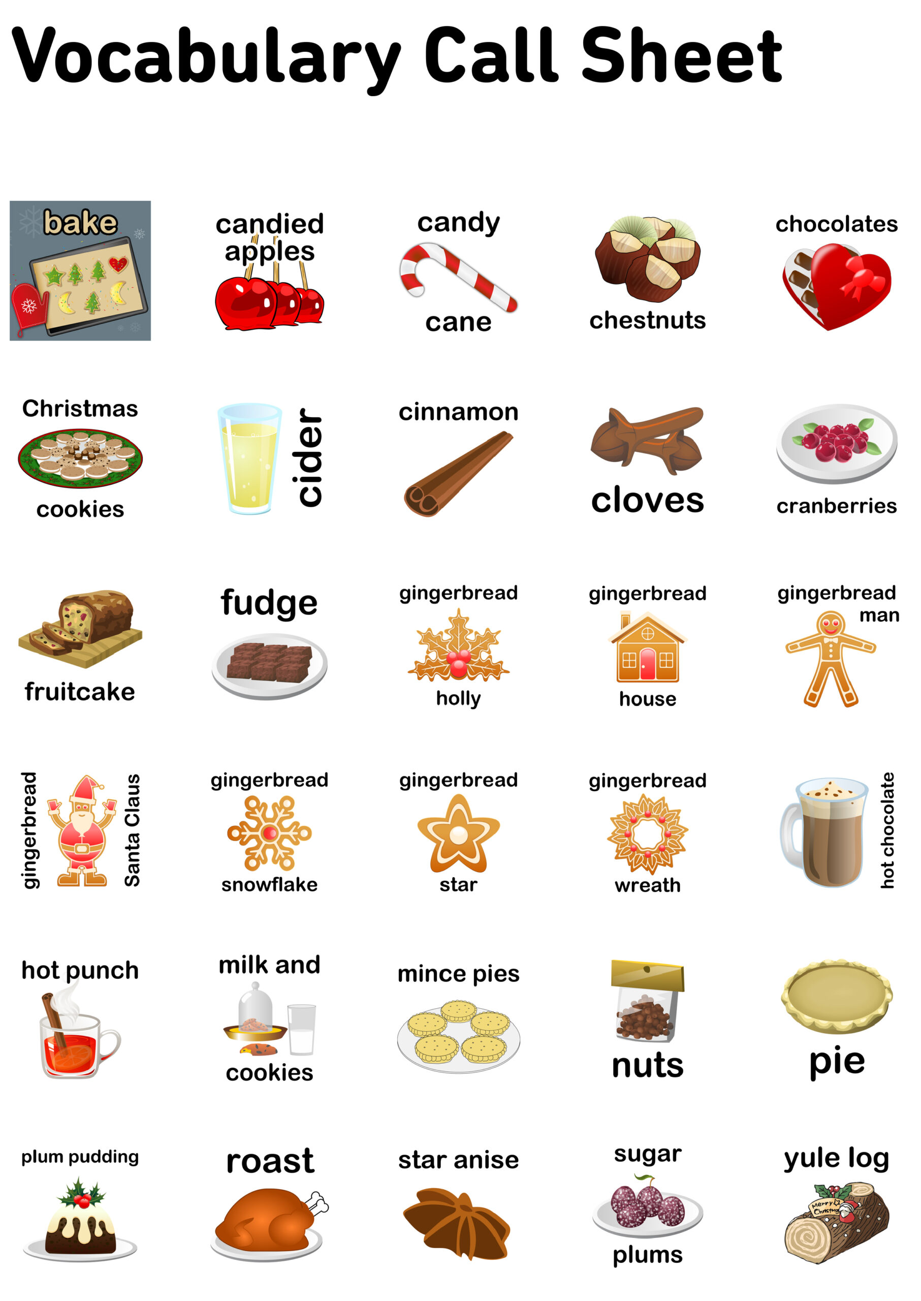 Christmas Food Bingo 4x4 (5 pages + call sheet) | Made By Teachers