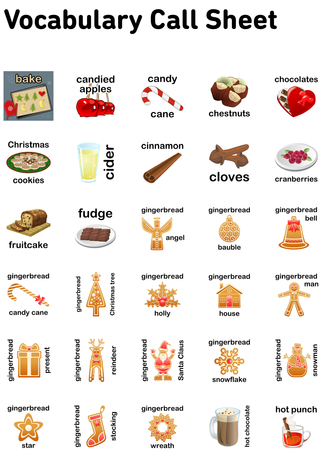 Christmas Food Bingo 5x5 (5 pages + call sheet) | Made By Teachers