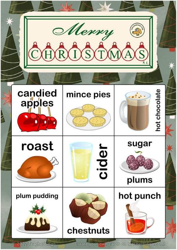 Christmas Food Bingo 3x3 (100 pages + call sheet) | Made By Teachers