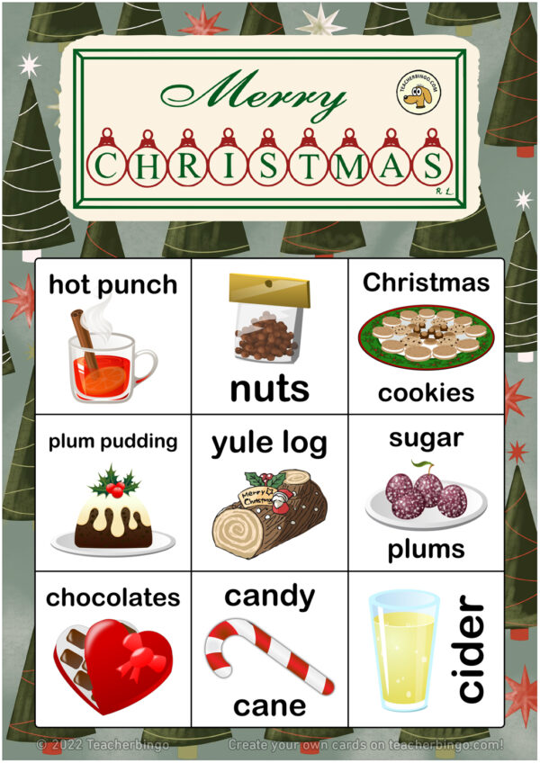 Christmas Food Bingo 3x3 (100 pages + call sheet) | Made By Teachers