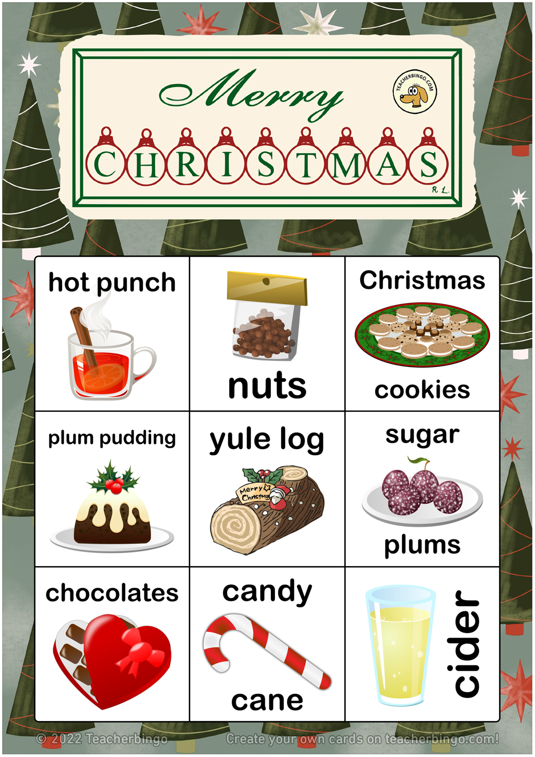 Christmas Food Bingo 3x3 (100 pages + call sheet) | Made By Teachers