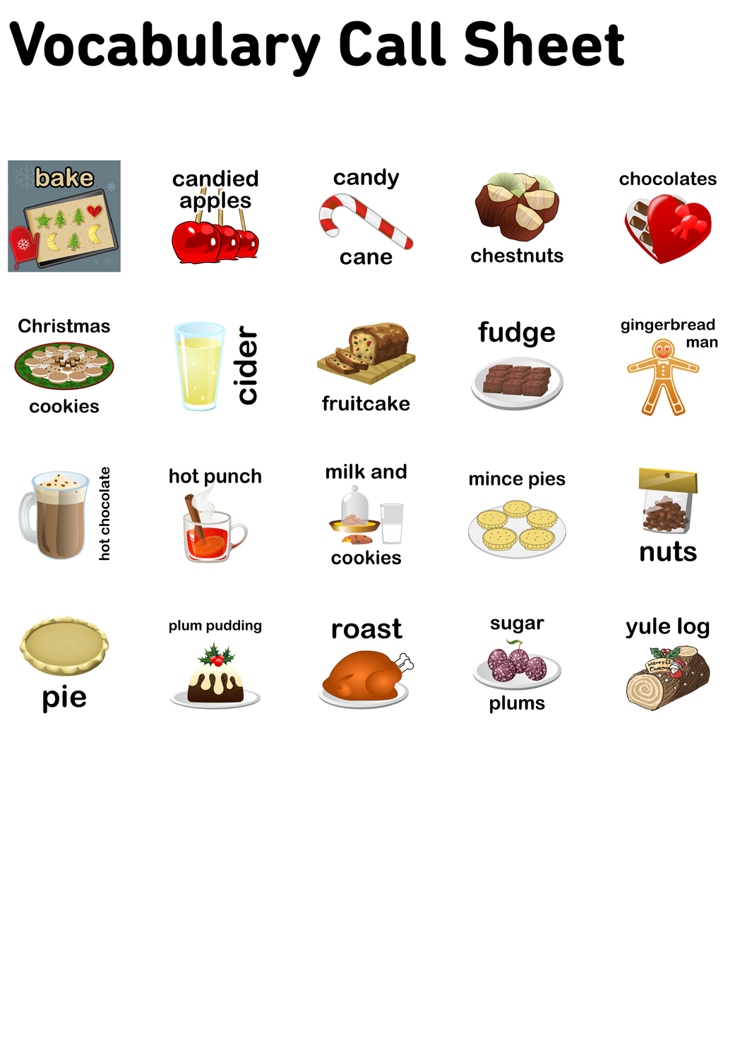 Christmas Food Bingo 3x3 (100 pages + call sheet) | Made By Teachers