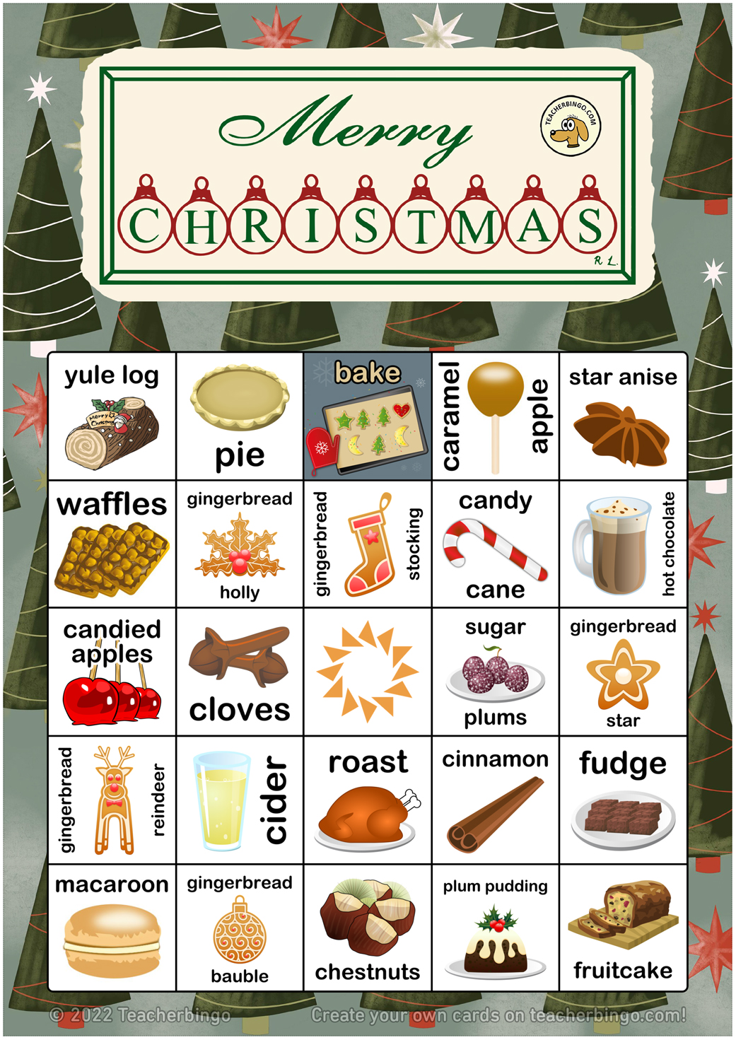 Christmas Food Bingo 5x5 (100 pages + call sheet) | Made By Teachers