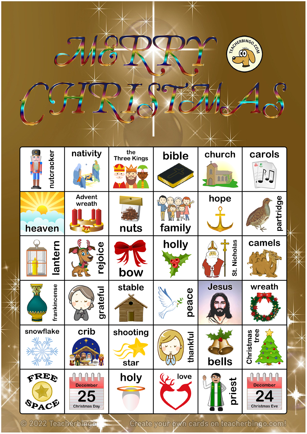 Religious Christmas Bingo 6x6 (100 pages + call sheet) | Made By Teachers