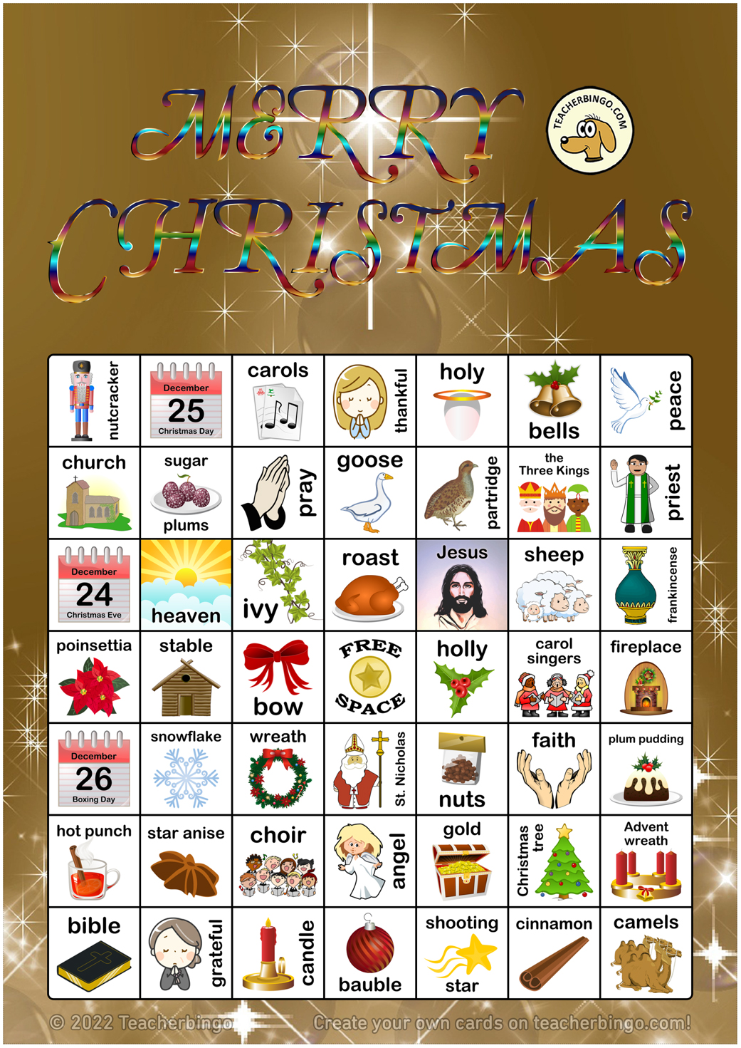 Religious Christmas Bingo 7x7 (100 pages + call sheet) | Made By Teachers