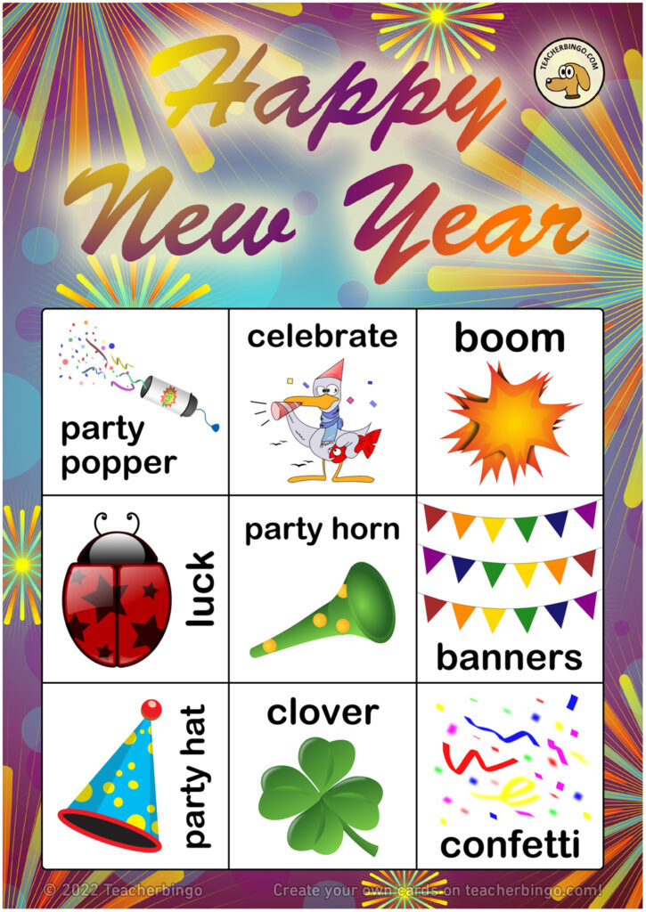 New Year Bingo 3x3 (5 pages + call sheet) | Made By Teachers