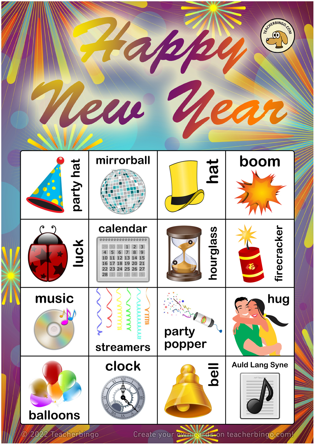 New Year Bingo 4x4 (5 pages + call sheet) | Made By Teachers