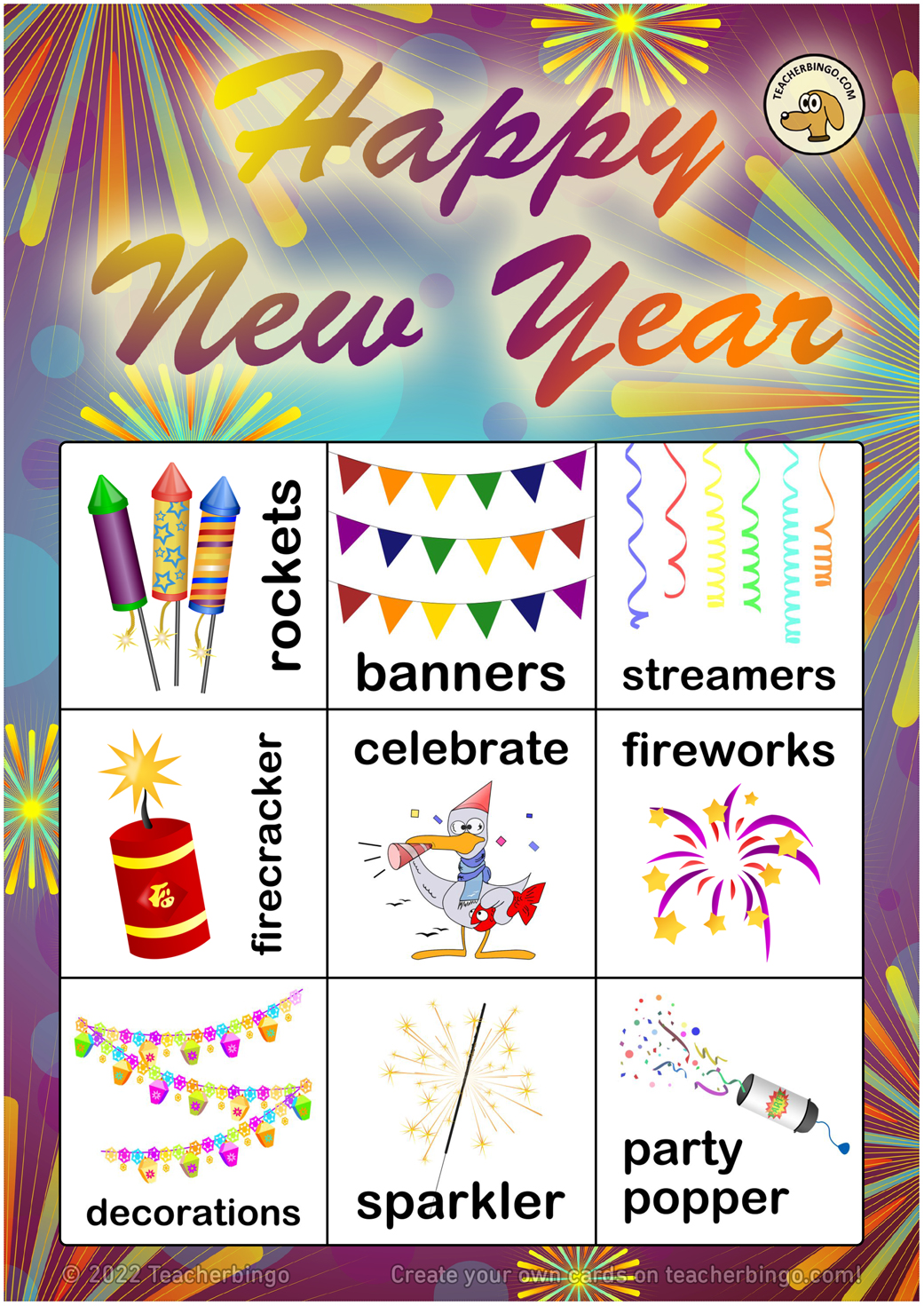 New Year Bingo 3x3 (100 pages + call sheet) | Made By Teachers