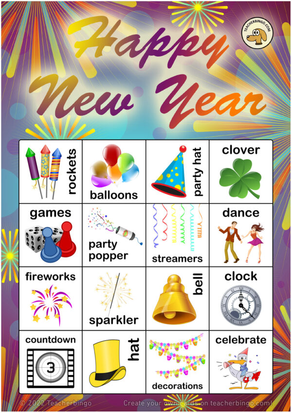 New Year Bingo 4x4 (100 pages + call sheet) | Made By Teachers