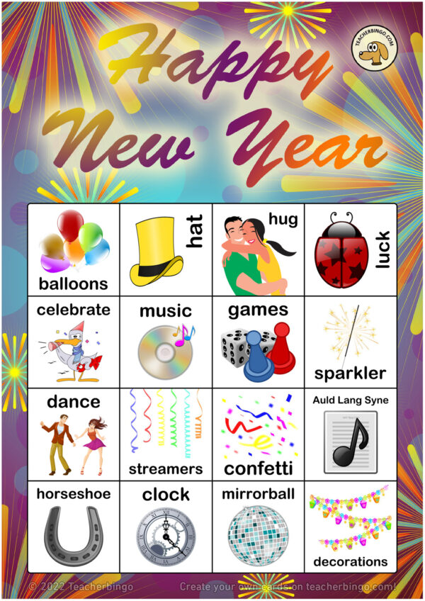New Year Bingo 4x4 (100 pages + call sheet) | Made By Teachers