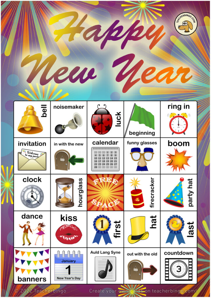 New Year Bingo 7x7 (100 pages + call sheet) | Made By Teachers